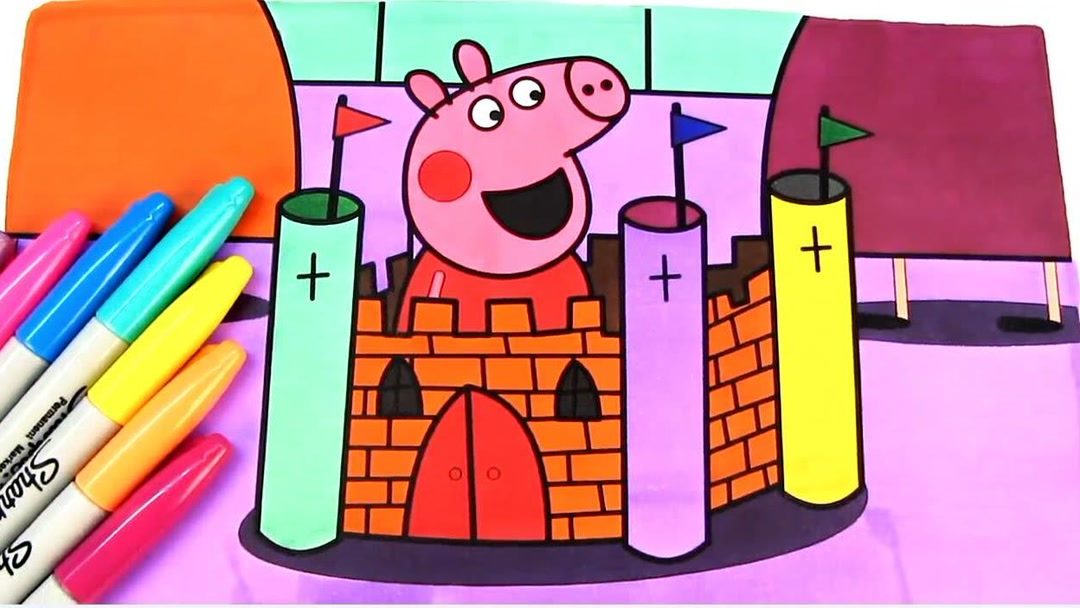 小猪佩奇和它的城堡卡通简笔画上色游戏