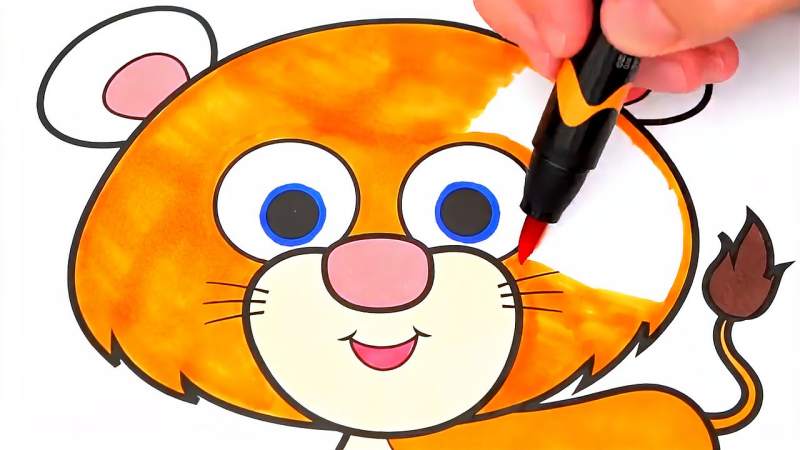 儿童卡通画上色,森林中可爱的小狮子卡通漫画涂色游戏