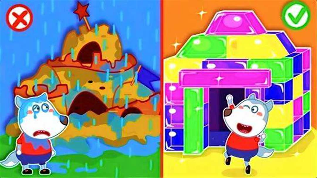 沃尔夫卡通动画:小琪的房子被大雨淋垮了,沃尔夫的很安全!