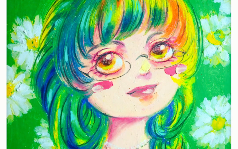 油画棒 小菊花和少女 彩研油画棒