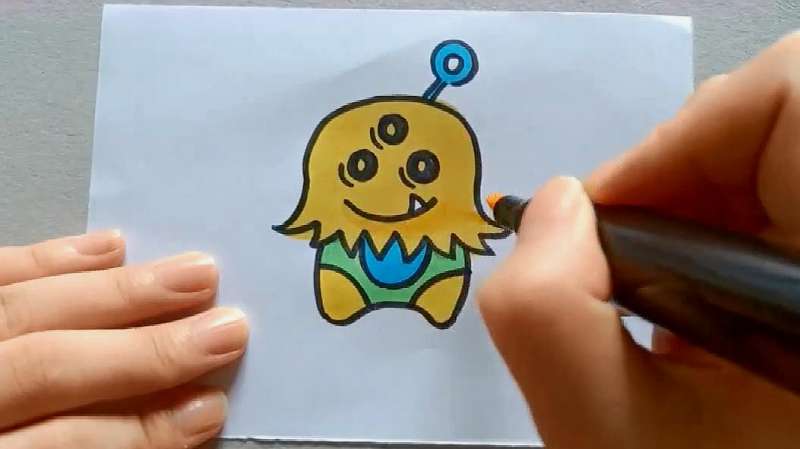 简笔画上色教程大全,宝宝一看就会画哟,一只来自外星的小萌怪