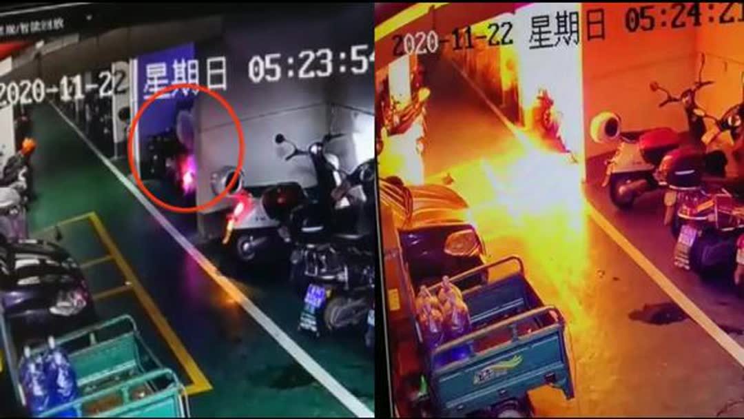 仅6秒!停车场内一电动车爆燃腾起巨大火光,监控记录惊险瞬间