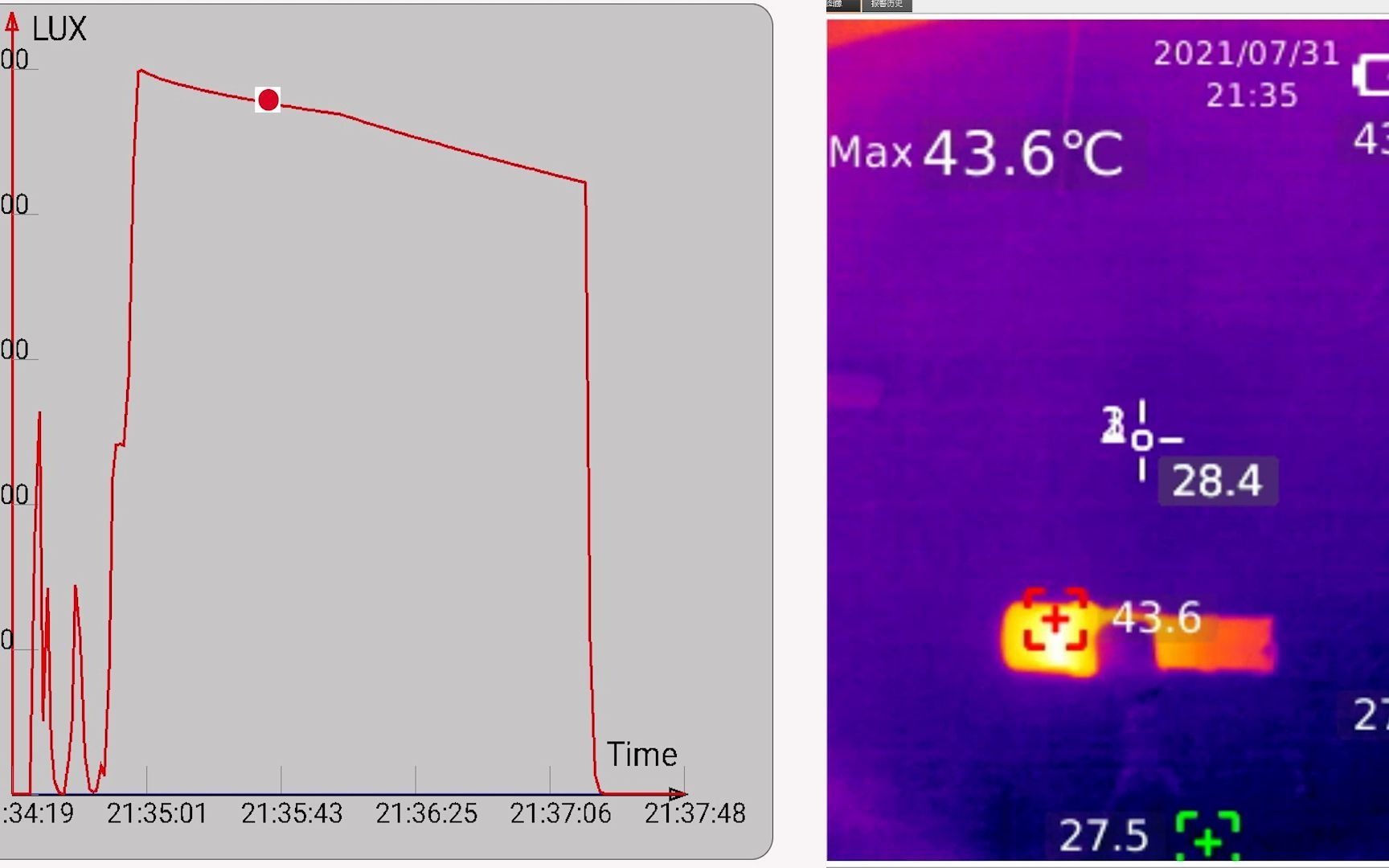 强光手电 皮欧曼K35 极亮 发热测试 热成像 照度计