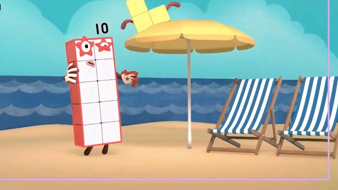 数字积木 动画游戏:数字小3登上房顶 观望大海 一望无际!