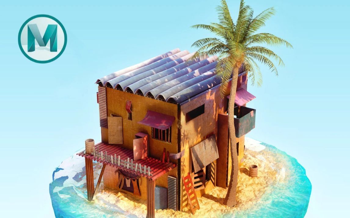 Maya场景建模,海景房模型制作,结构搭建,屋顶瓦片制作技巧