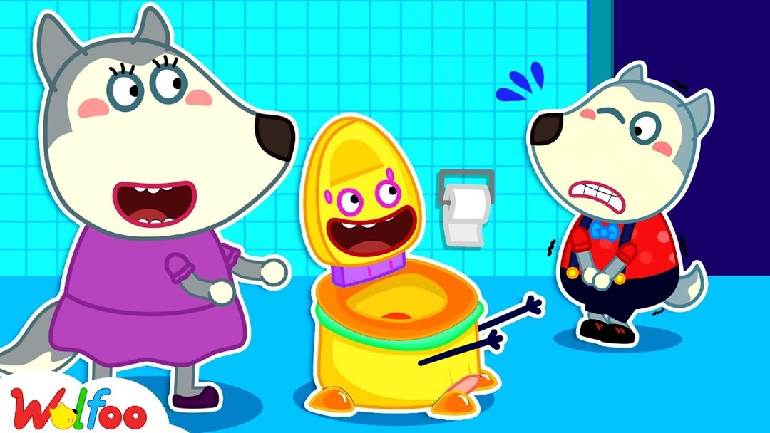 儿童益智动画:爸爸教会沃尔夫和露西,在洗手间时的正确做法!