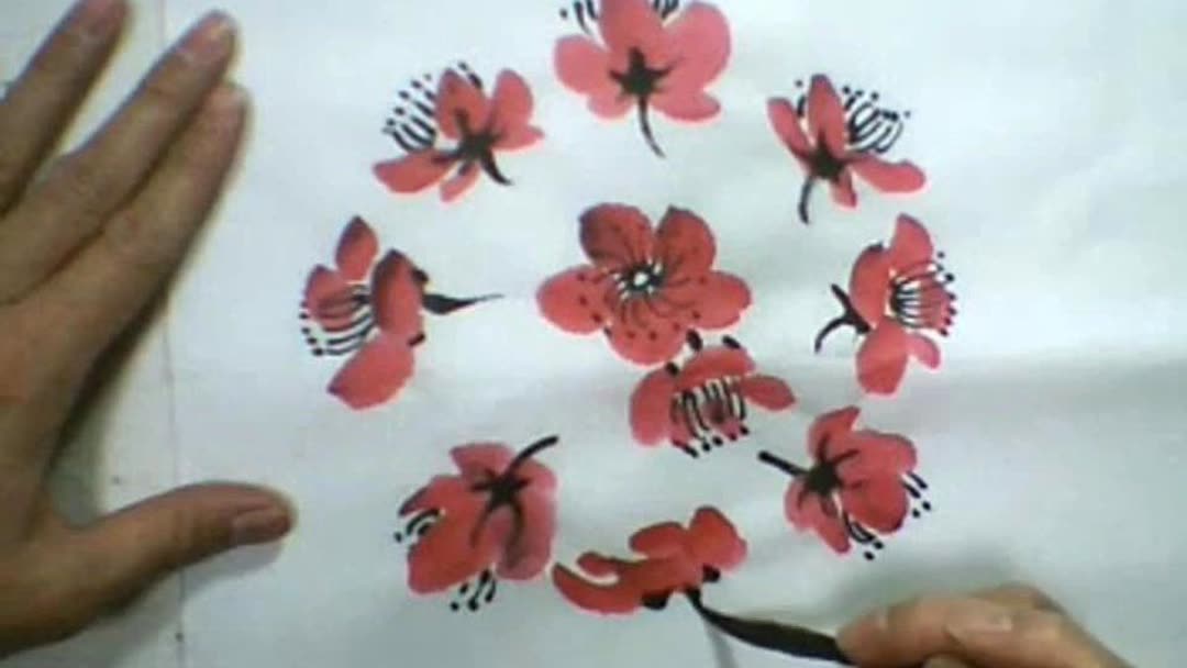 中国画梅花的画法技法教学视频 点梅(国画教程)?颁本