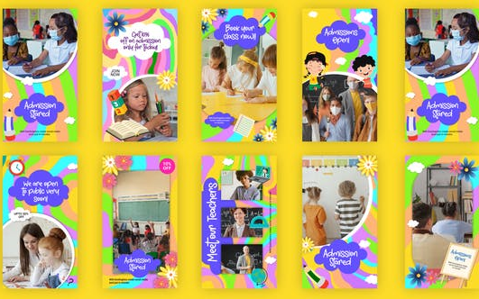 AE模板-儿童校园生活海报少儿青少年学习学校竖屏动态封面排版海报...