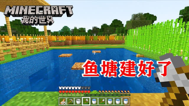 我的世界71:经过3天3夜,终于把鱼塘装满水,可以养鱼咯
