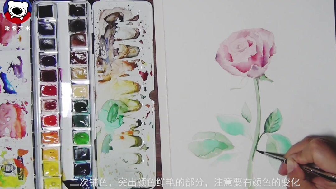 水彩画:送你一朵可爱的玫瑰花