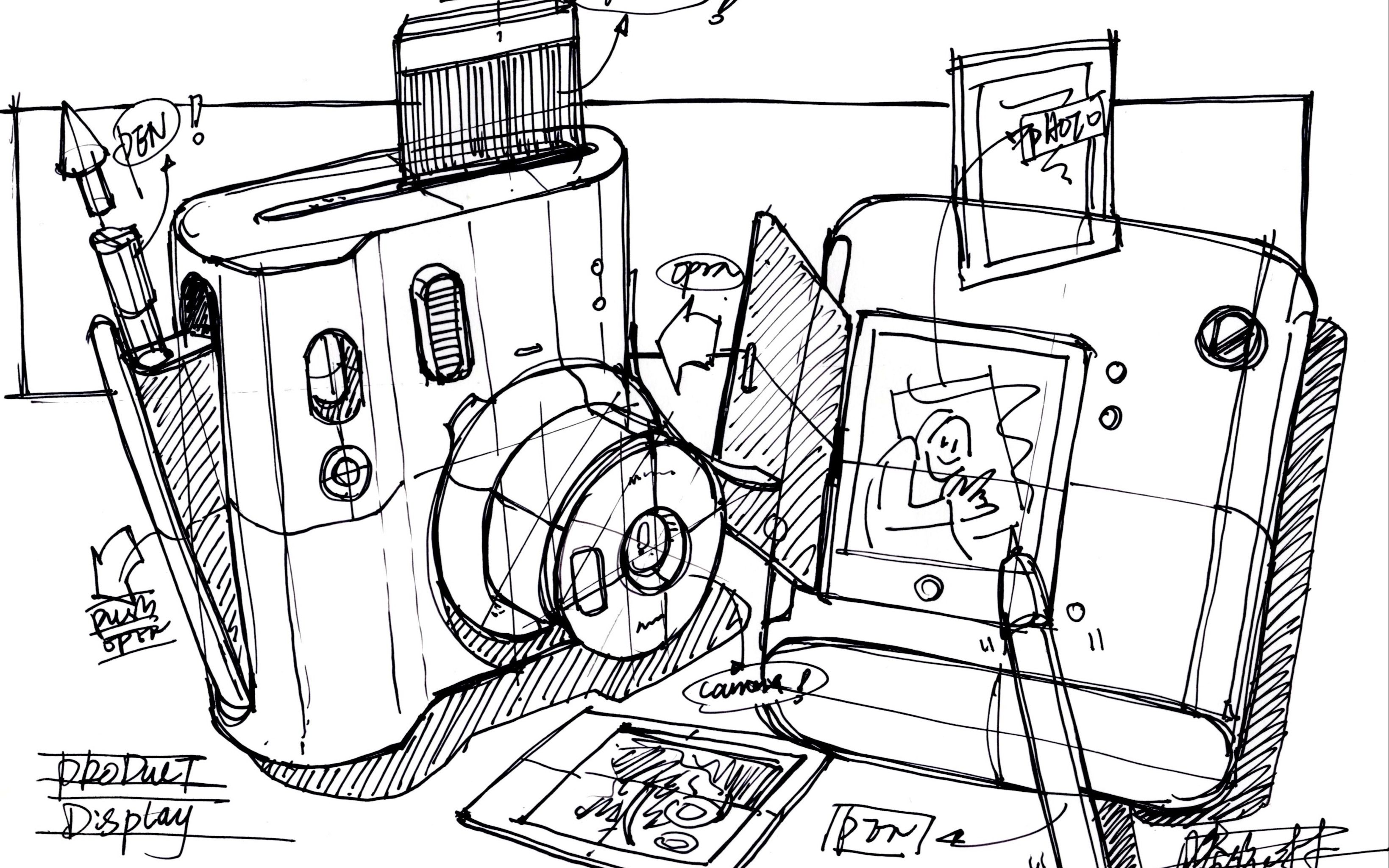 【工业产品设计手绘】拍立得创意积累线稿表现(2P)