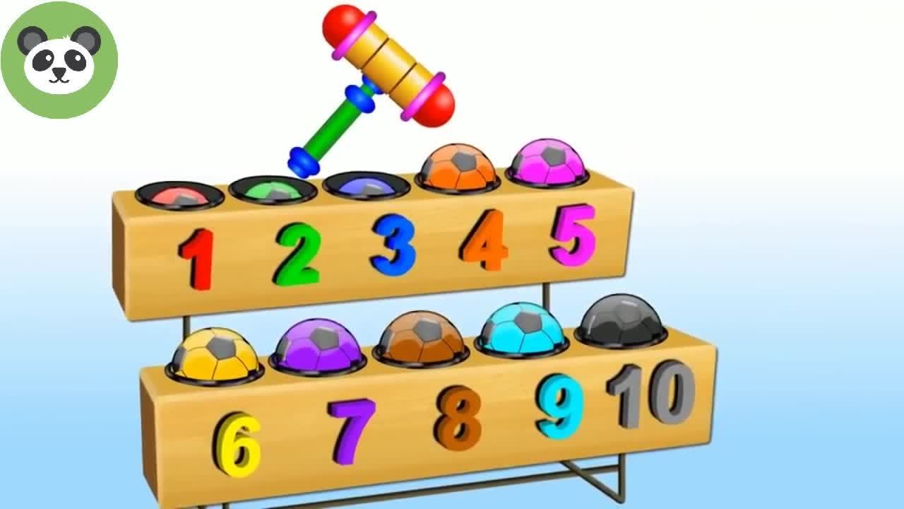数一数积木架上的彩色足球认识数字颜色,小太阳快乐园