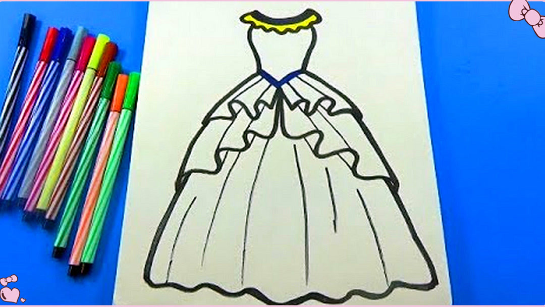 创意儿童绘画:给漂亮公主晚宴裙图色,亲子简笔画益智轻松学画画