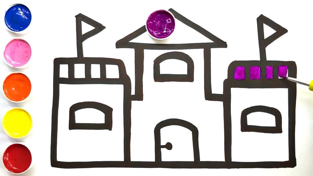 儿童简笔画,把画好的城堡涂上颜色,小朋友们快来看看吧!