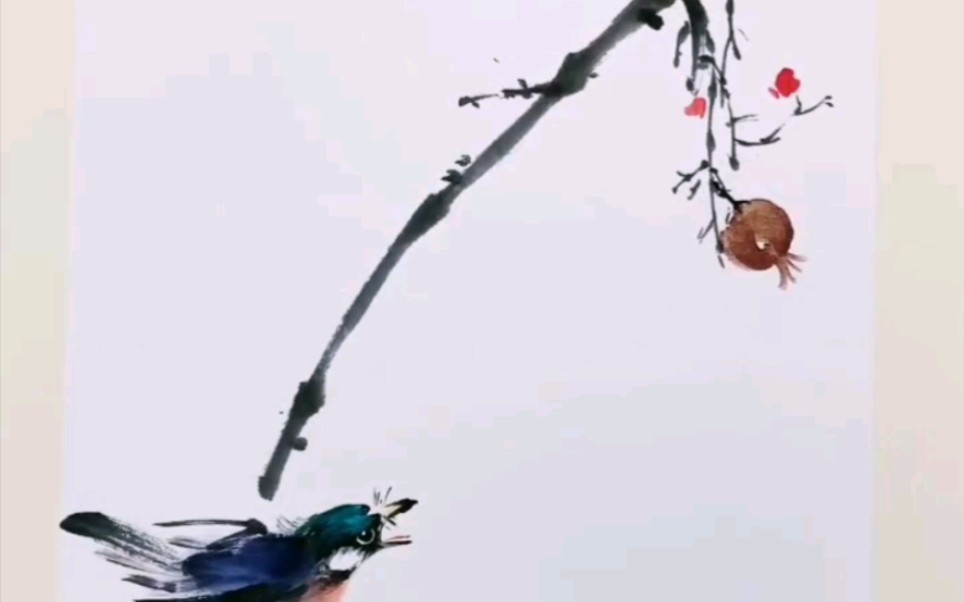 【国画写意】国画写意水墨鸟,精美,画家一笔一画精致教学,太妙了