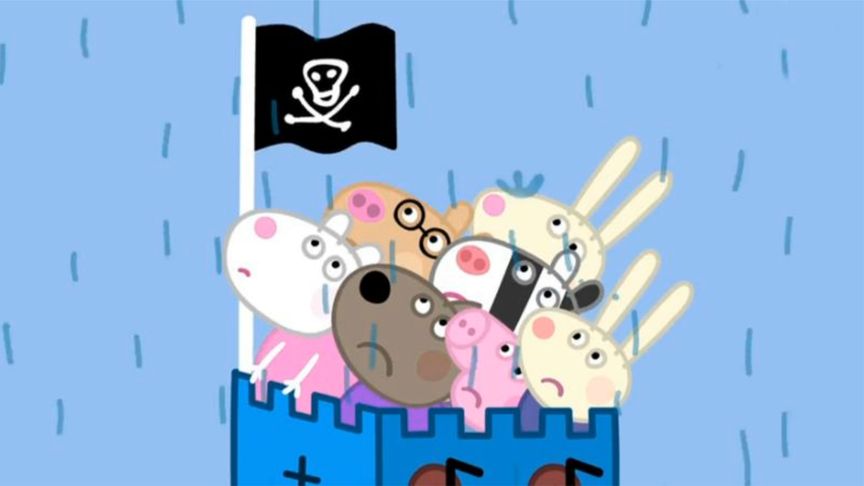 丹尼乔治等小朋友下雨都不肯离开露天城堡,趣味卡通儿童简笔画