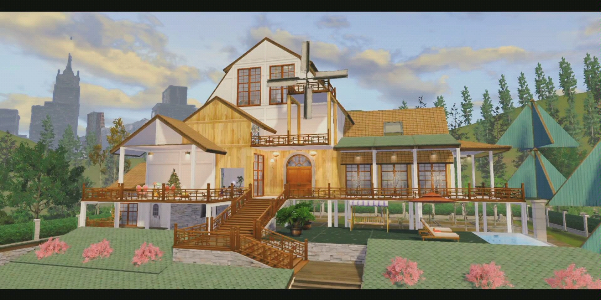 明日之后建筑设计→〔山坡上的小木屋〕双人建筑