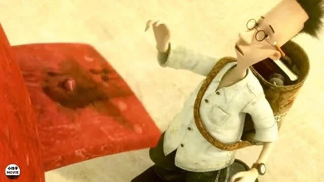 一部奥斯卡获奖动画,男孩打开一扇门后,身边的螃蟹飞了起来