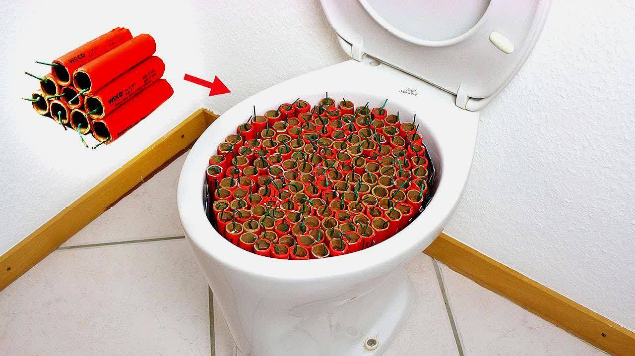 鞭炮的威力有多大?老外用马桶测试,场面一度失控