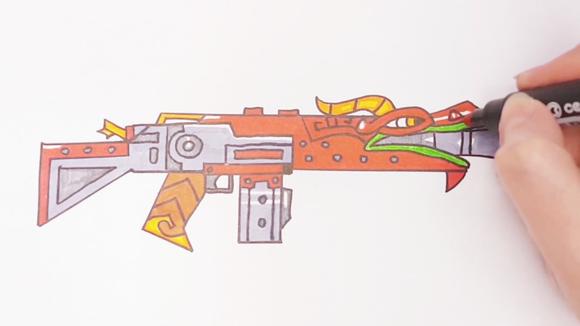 画出一把机关枪,再涂上各种颜色,可以拿它打鬼子了!