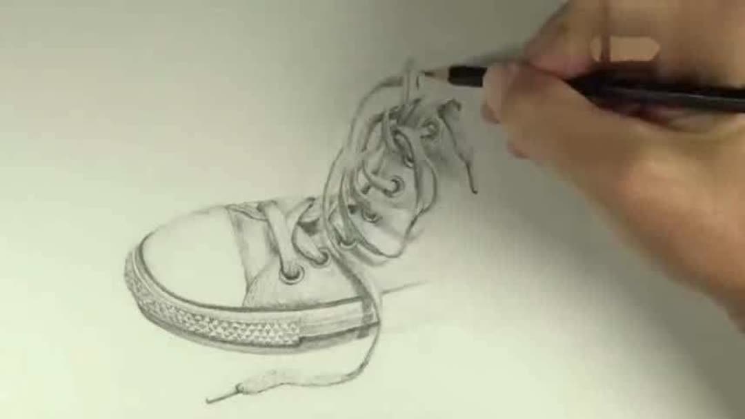 创意绘画:很不错的高帮帆布运动鞋素描画!