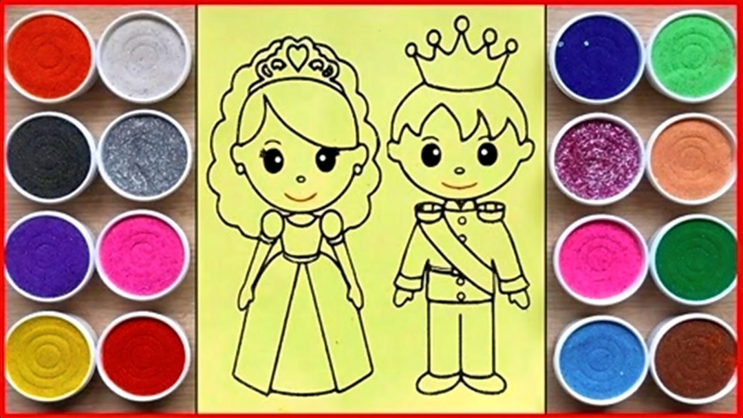 简笔画:沙画王子和公主,真幸福呀!