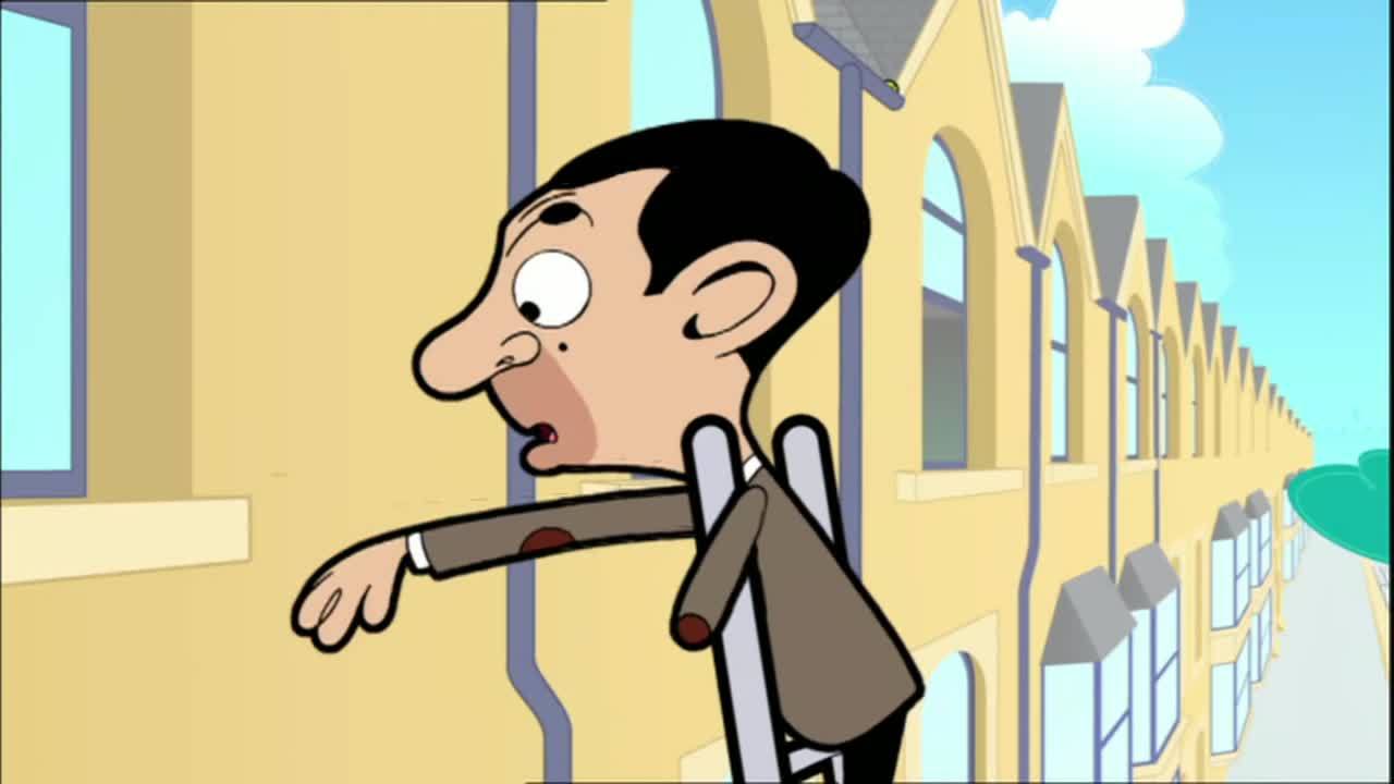 憨豆先生动画版:憨豆好不容易下来了,运动员又要憨豆上去拿网球