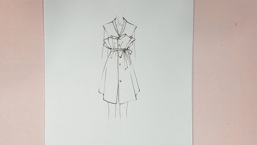 服装设计手绘学习:随性简单衬衫连衣裙