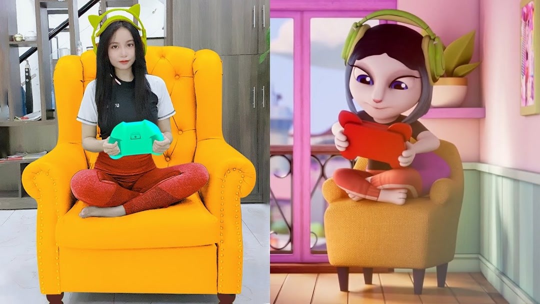 搞笑模仿秀:模仿安吉拉在家里玩游戏,动作和表情模仿的超像!