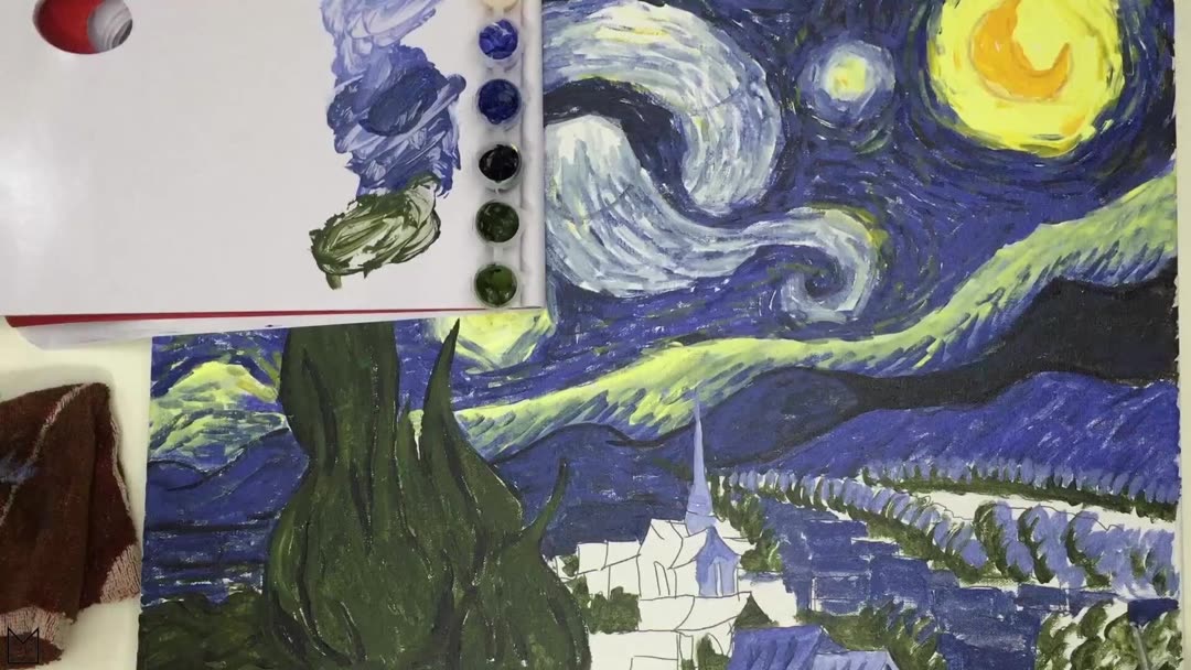 梵高《星空》油画第二集智能手绘零基础学绘画临摹风景大合万艺