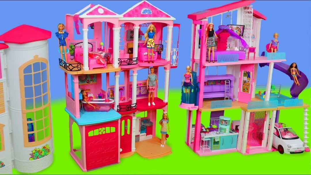 奇妙儿童动画:芭比娃娃梦幻屋玩具,带厨房、浴室和卧室儿童玩偶