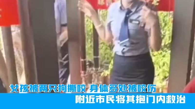 广西女孩被两只狗撕咬,身体多处被咬伤,附近市民将其抱门内救治