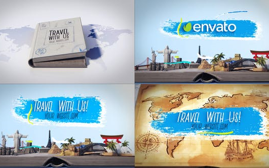 PR模板-书籍翻页3D立体效果的旅游节目片头模板