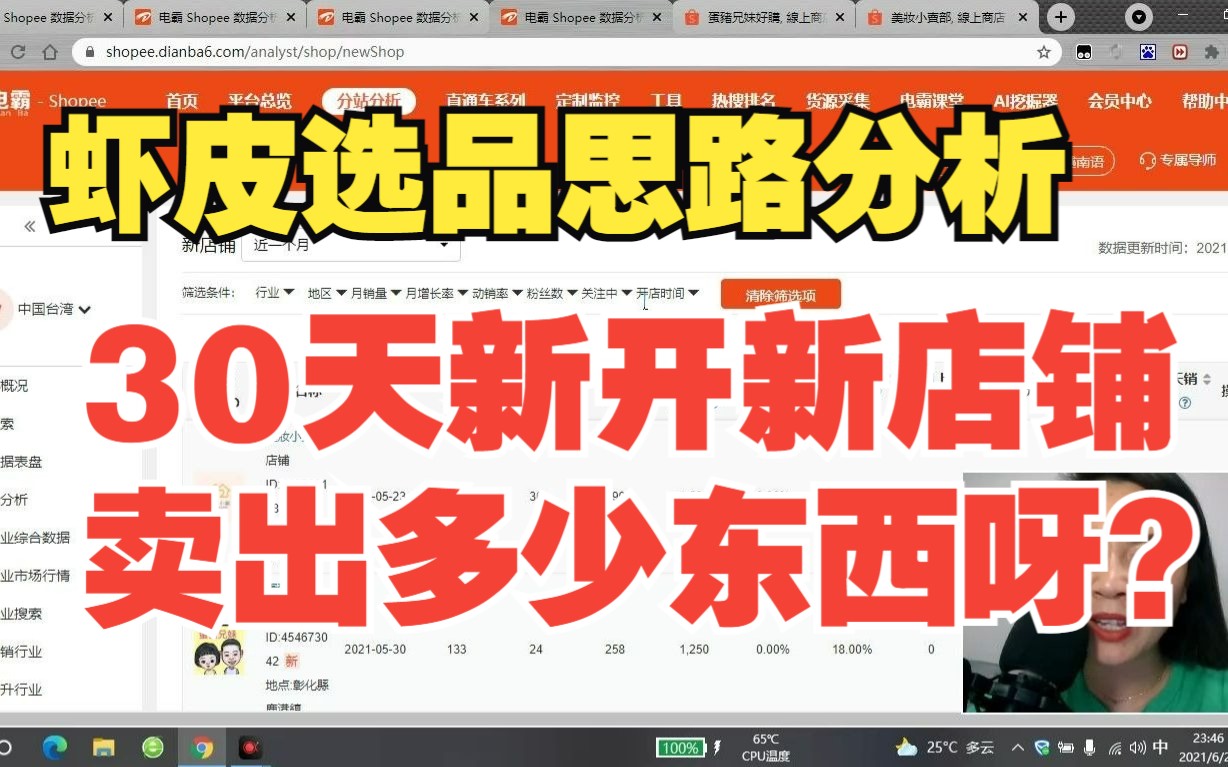 虾皮选品思路分析 Shopee台湾站30天新开新店铺卖出多少东西呀?...