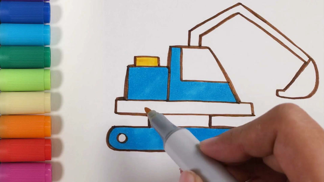 儿歌多多汽车简笔画 第1集 工程车挖掘机 学画小王子最爱的挖掘机