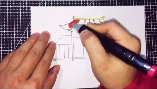 简笔画古建筑画法,在家学画画