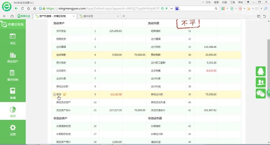 柠檬云财务软件 查看报表