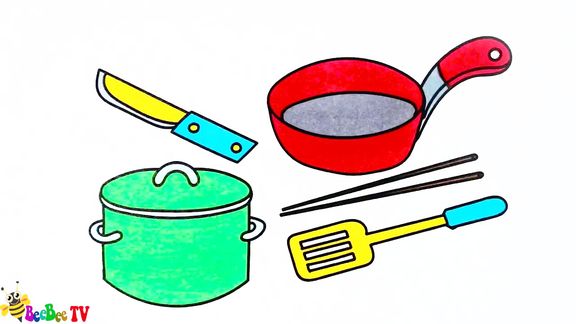 学习画厨房用品,小朋友一起来吧