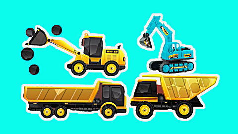 工程车游戏闯关动画合集11 卡车运石块 装载机冒险来帮忙