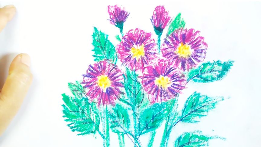 简单的美术绘画 教你用蜡笔画出好看的花儿 零基础学画画