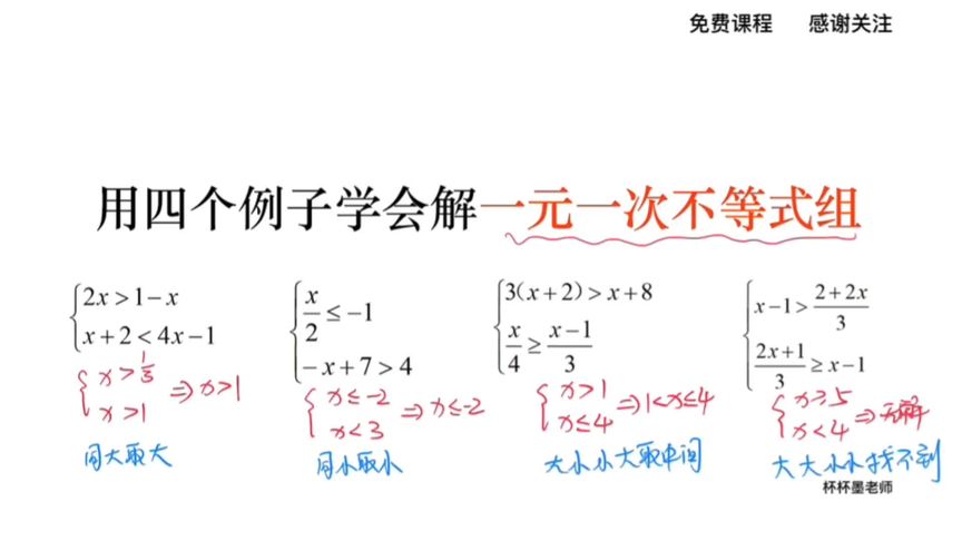 学浪计划 初中数学七下 用四个例子轻松学会解一元一次不等式组