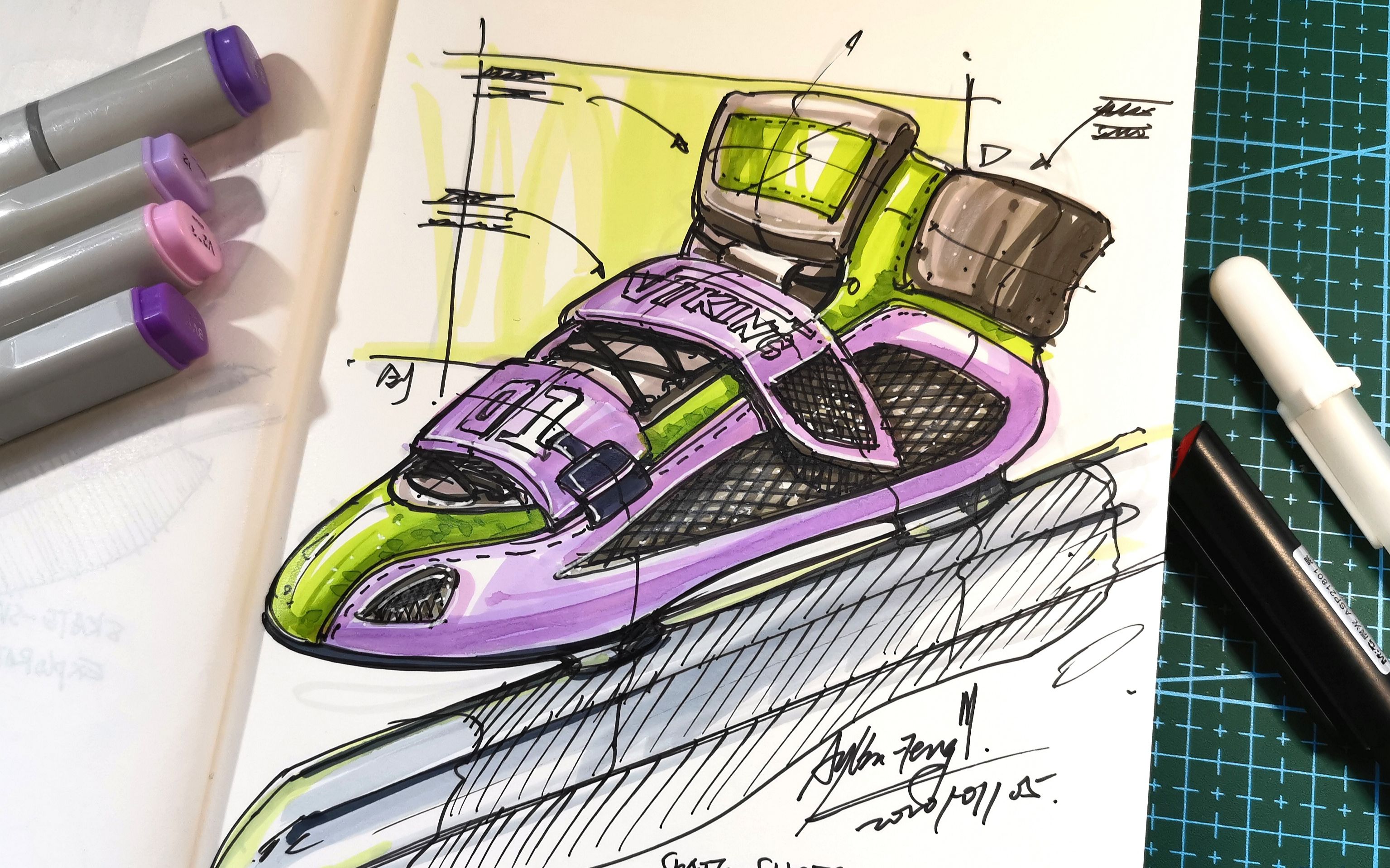 【产品设计手绘】滑冰鞋创作马克笔表达过程分享(2P)