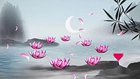 AM154-9 水墨山水荷花 中国风古典水墨山水画 朗诵诗歌 武术表演 ...