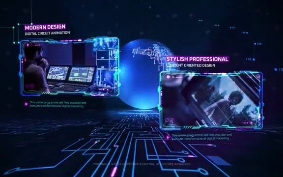 AE模板-数字科技感电路网格空间企业宣传片图文幻灯片展示模板
