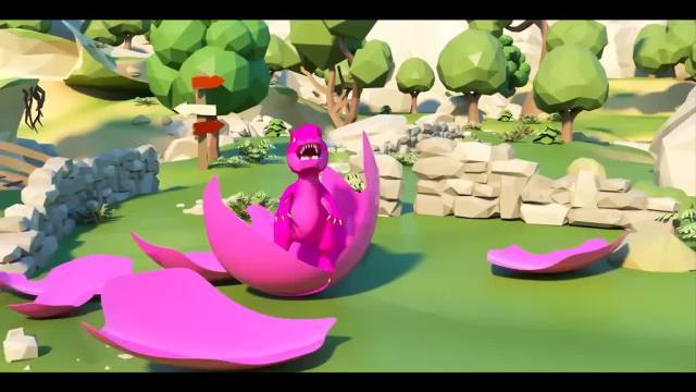 工程车动画:小汽车和多种彩色的恐龙