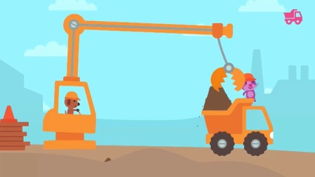 工程车趣味动画,吊车与大货车