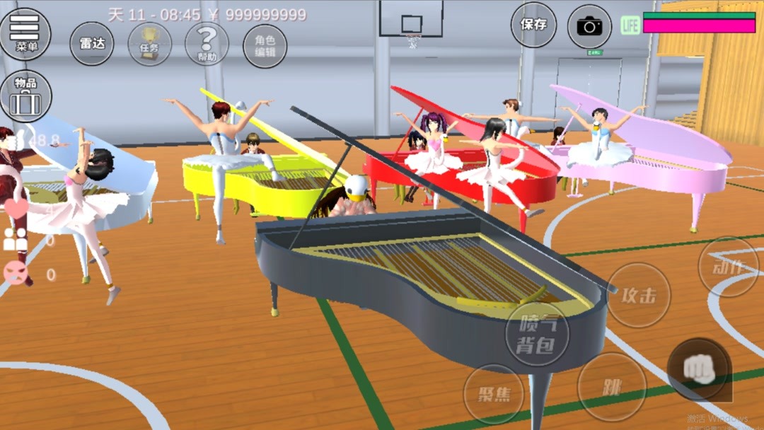 樱花校园模拟器:小夕在体育馆准备好多钢琴来教同学弹,还有伴舞