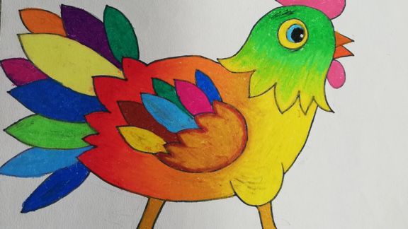 油画棒儿童画,公鸡的画法(二)