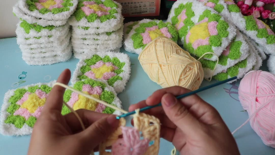 悠悠编织绒线拼花毯子 包被坐垫沙发垫