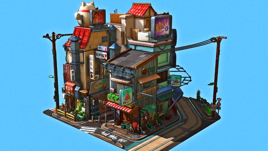 Maya场景建模,日式场景建筑